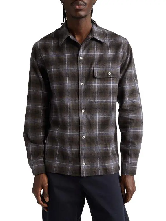 De Bonne Facture Plaid Long Sleeve Camp Shirt - Purple Check