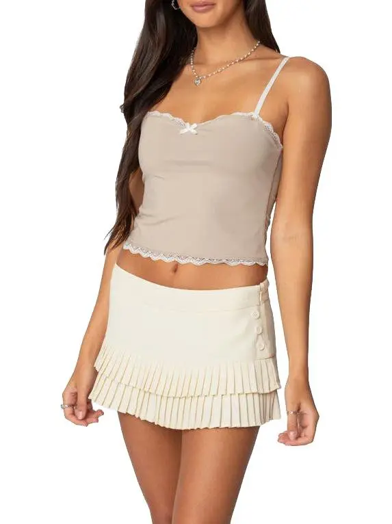 EDIKTED Alara Lace Trim Crop Camisole - Beige