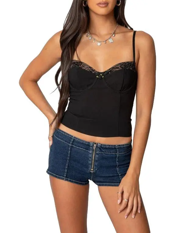 EDIKTED Coryn Lace Trim Corset Top - Black