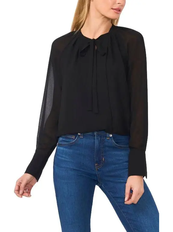 CECE DUPRAZ Tie Neck Georgette Top - Rich Black