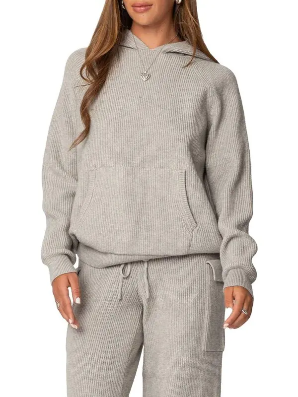 EDIKTED Wynter Oversize Ribbed Hoodie - Gray-melange