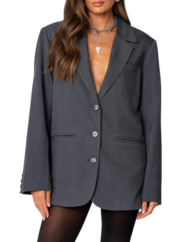 EDIKTED Kourtney Oversized Blazer - Dark-gray