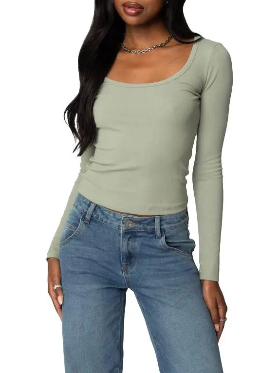 EDIKTED Makenna Ribbed Scoop Neck Top - Green
