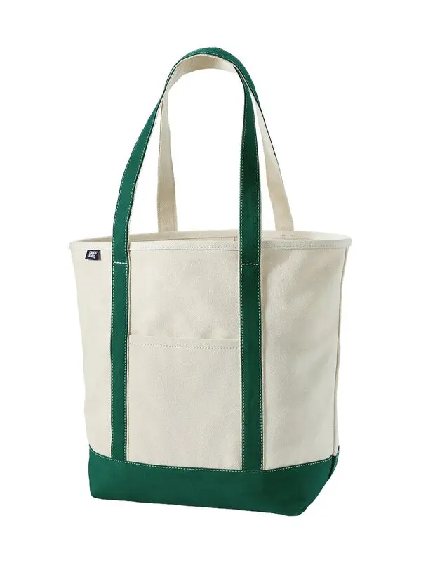 LANDS' END Open Top Canvas Tote Bag - Natural/bright Spruce