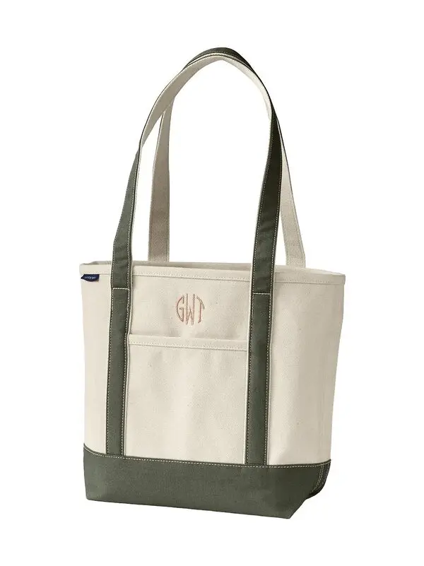 LANDS' END Open Top Canvas Tote - Natural/dark Olive Green