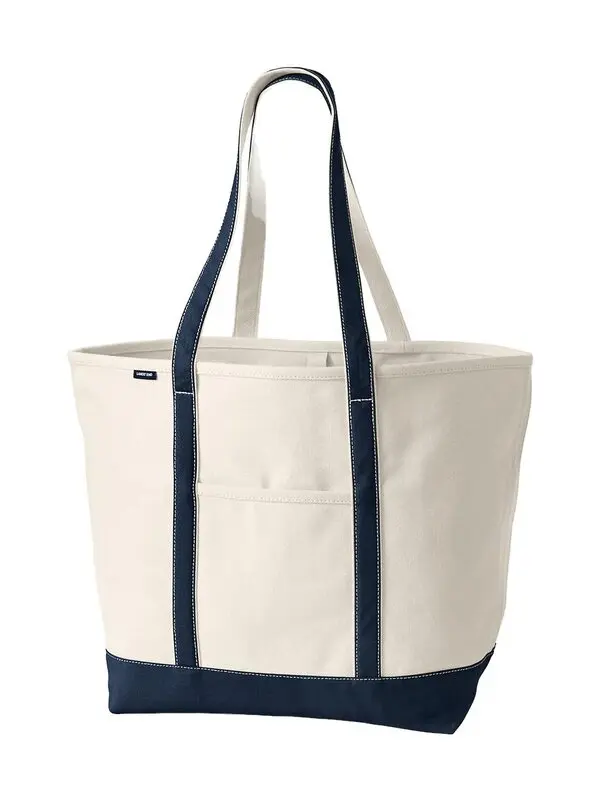 LANDS' END Open Top Canvas Tote - Natural/radiant Navy