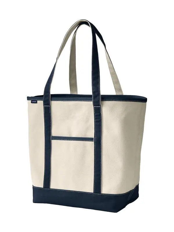 LANDS' END Open Top Canvas Tote Bag - Natural/radiant Navy