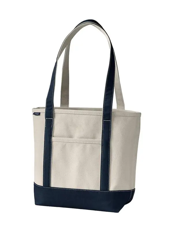 LANDS' END Open Top Canvas Tote - Natural/radiant Navy