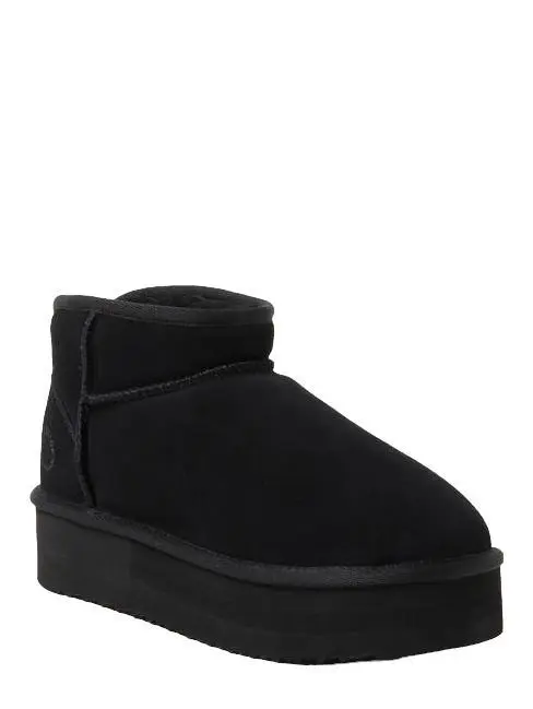 DEARFOAMS Fireside Kingston Genuine Shearling Platform Bootie - Black