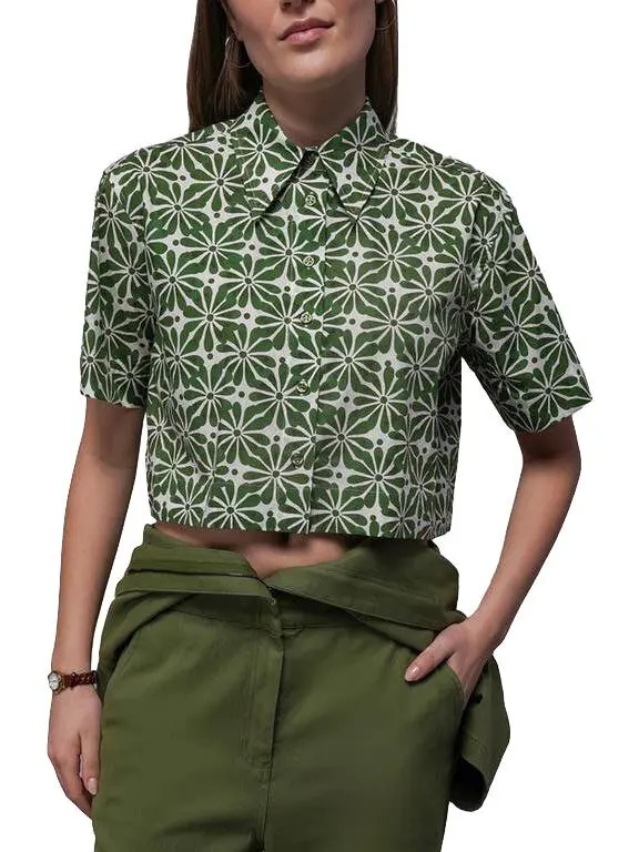 WILDFANG Essential Cropped Button-up Shirt - Talavera Moss Green
