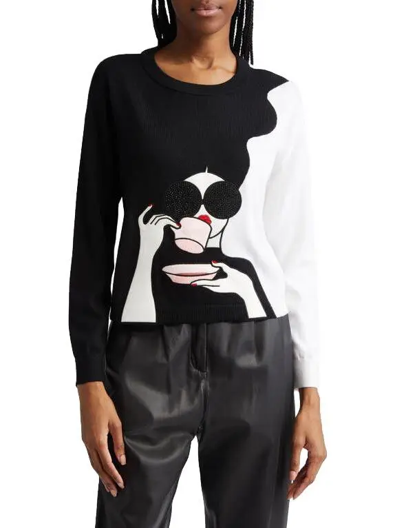 Alice + Olivia Gleeson Staceface Sweater - Black/soft White Multi