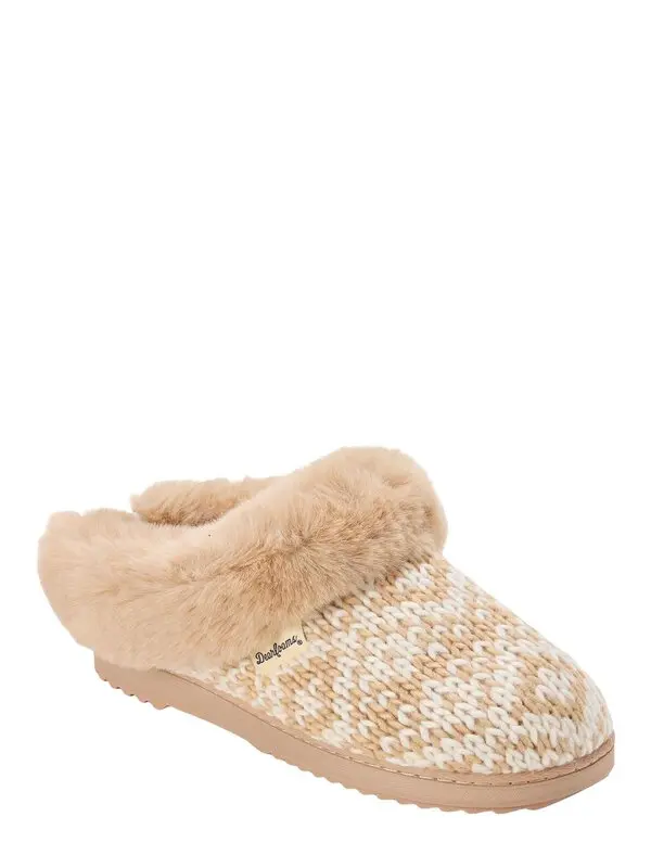DEARFOAMS Hannah Festive Knit Clog Slippers - Tan/white