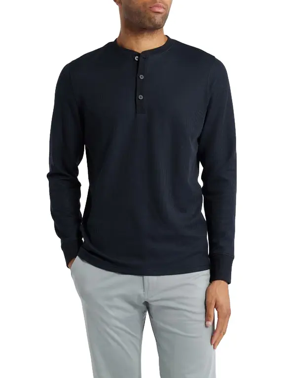 Mizzen+main Henderson Long Sleeve Performance Henley - Black Solid