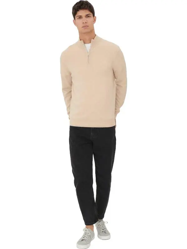 GOBI MONGOLIAN CASHMERE Essential Half-zip Cashmere Sweater - Beige