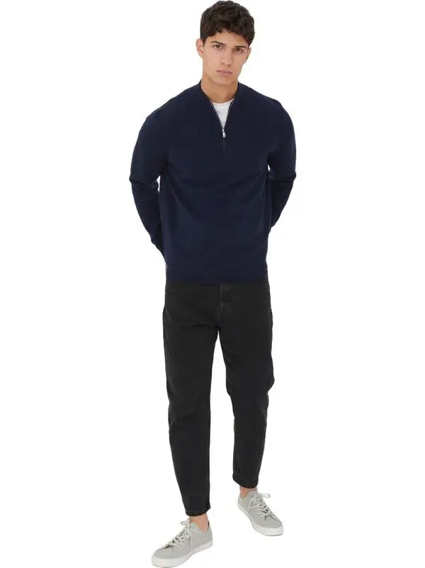 GOBI MONGOLIAN CASHMERE Essential Half-zip Cashmere Sweater - Navy