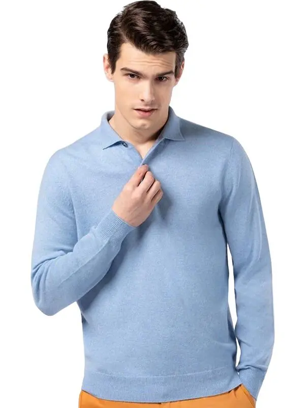 Gobi Cashmere Gobi Mongolian Cashmere Polo Neck Sweater - Light Blue