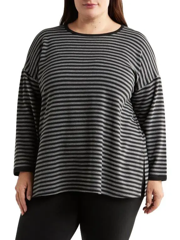 Eileen Fisher Stripe Long Sleeve Top - Black/ Ash
