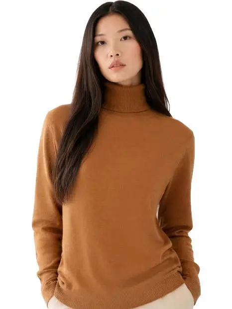 Gobi Cashmere Essential Cashmere Turtleneck Sweater - Cinnamon Brown
