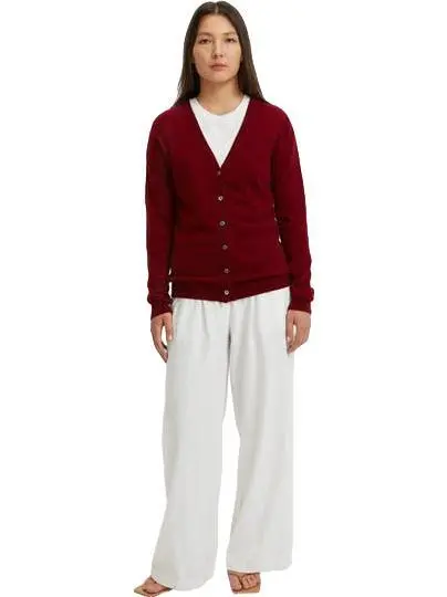 Gobi Cashmere Essential Cashmere V-neck Cardigan - Bordeaux