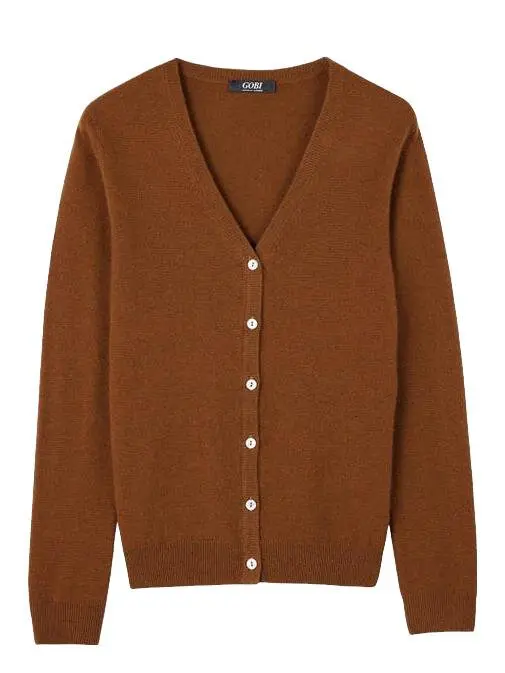 Gobi Cashmere Essential V-neck Cardigan - Chipmunk