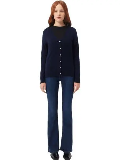 Gobi Cashmere Essential Cashmere V-neck Cardigan - Navy