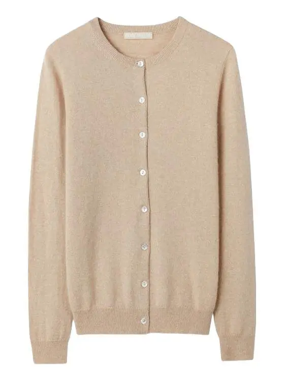 Gobi Cashmere Essential Cashmere Crewneck Cardigan - Beige