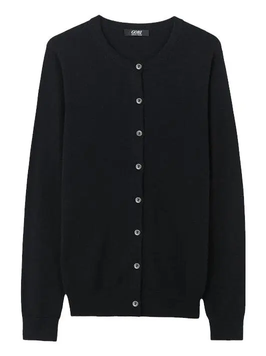 Gobi Cashmere Essential Cashmere Crewneck Cardigan - Black