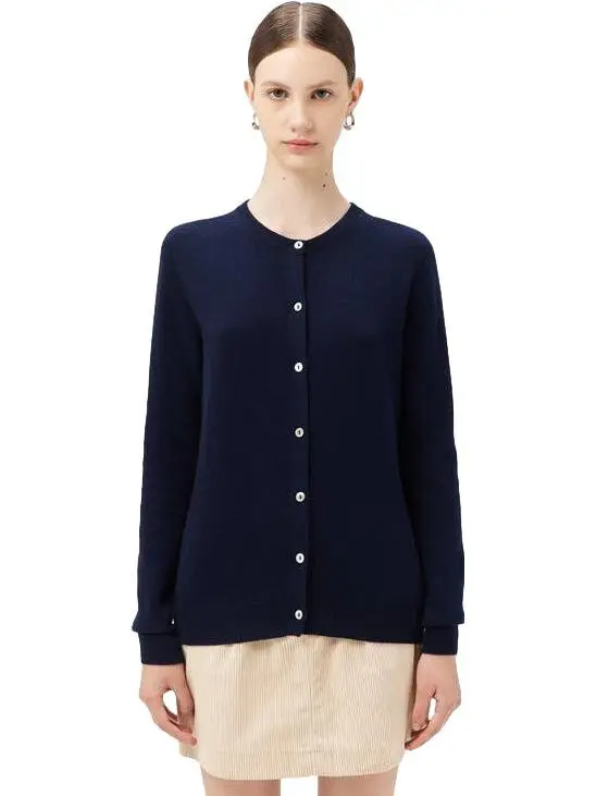 GOBI MONGOLIAN CASHMERE Essential Cashmere Crewneck Cardigan - Brilliant Navy