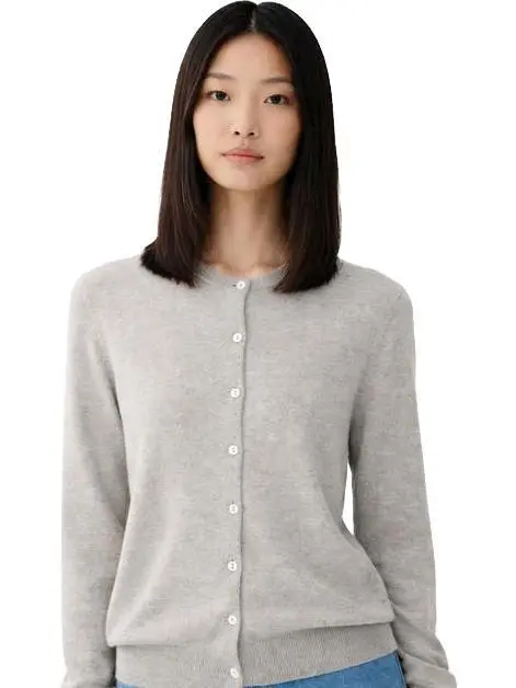 Gobi Cashmere Essential Cashmere Crewneck Cardigan - Dawn Blue