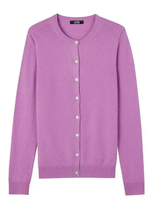 Gobi Cashmere Gobi Mongolian Cashmere Crew Neck Cardigan - Fuchisa Pink