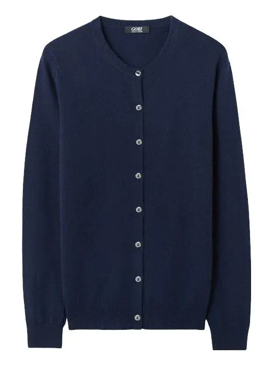 Gobi Cashmere Essential Cashmere Crewneck Cardigan - Navy