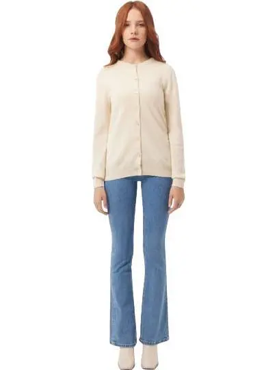 Gobi Cashmere Gobi Mongolian Cashmere Crew Neck Cardigan - Off White