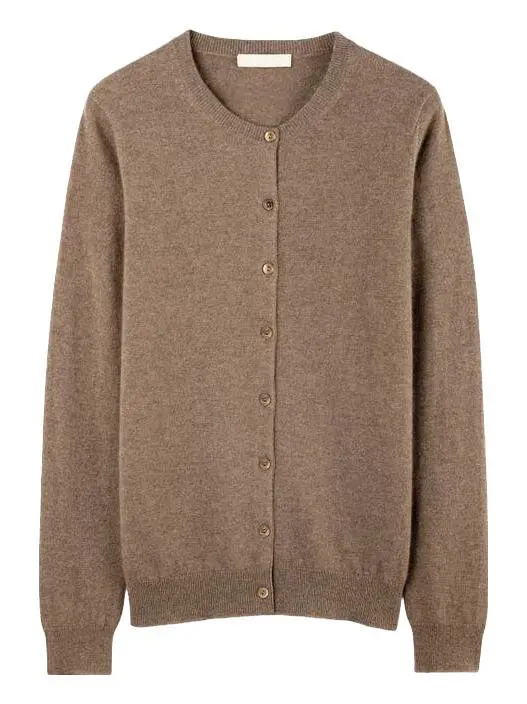 Gobi Cashmere Essential Cashmere Crewneck Cardigan - Taupe