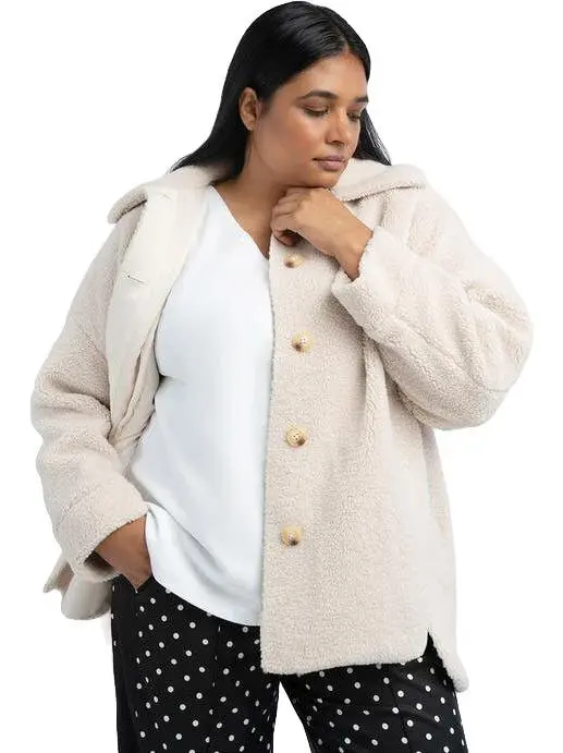 SEE ROSE GO Teddy Bear Shirt Jacket With Classic Collar - Cloud