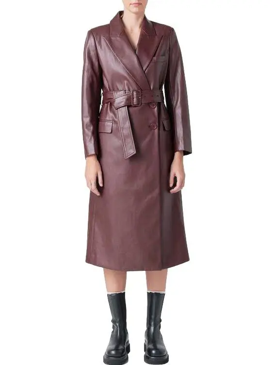 Endless Rose Faux Leather Trench Coat - Burgundy