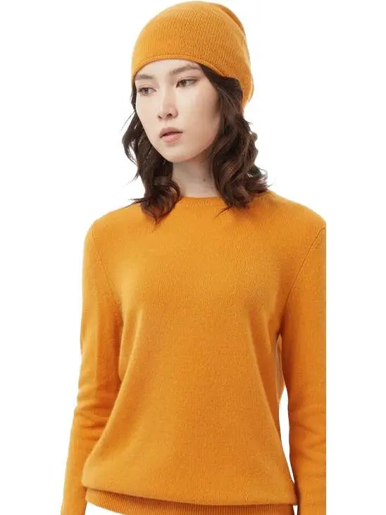 Gobi Cashmere Cashmere Hat And Crew Neck Sweater Set - Daffodil