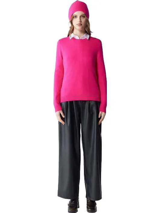 Gobi Cashmere Cashmere Hat And Crew Neck Sweater Set - Magenta