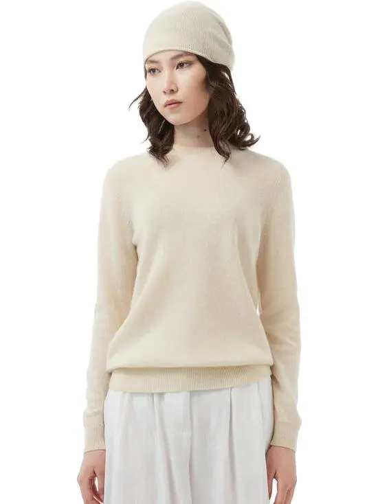 Gobi Cashmere Cashmere Hat And Crew Neck Sweater Set - Off White