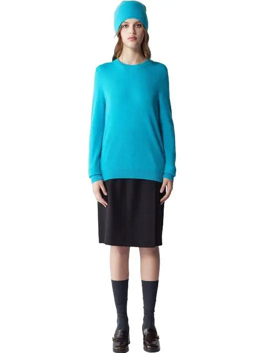 Gobi Cashmere Cashmere Hat And Crew Neck Sweater Set - Peacock Blue