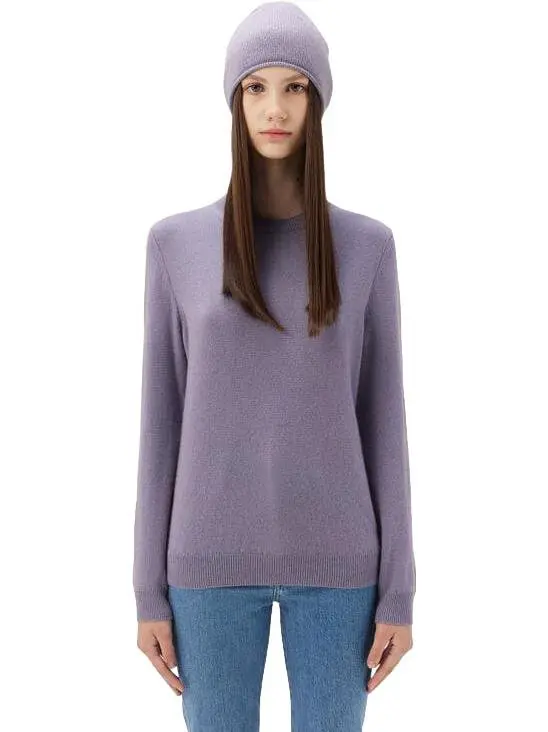 Gobi Cashmere Cashmere Hat And Crew Neck Sweater Set - Purple Ash