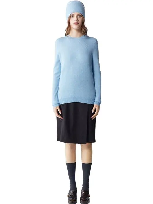 Gobi Cashmere Cashmere Hat And Crew Neck Sweater Set - Sky Blue