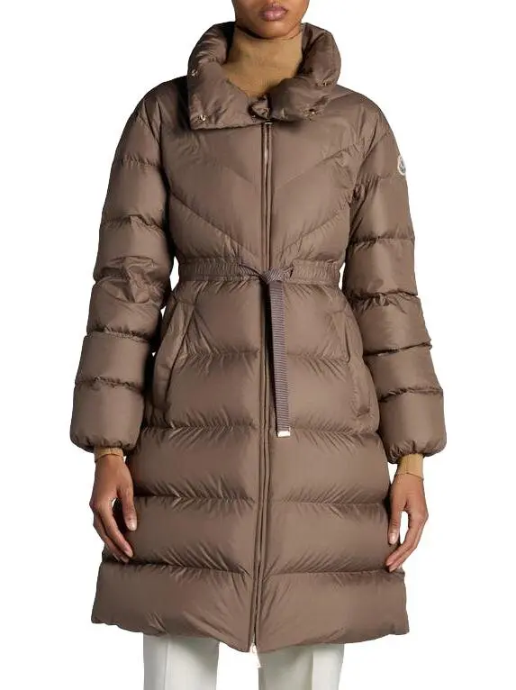 Moncler Brou Long Down Coat - Beige