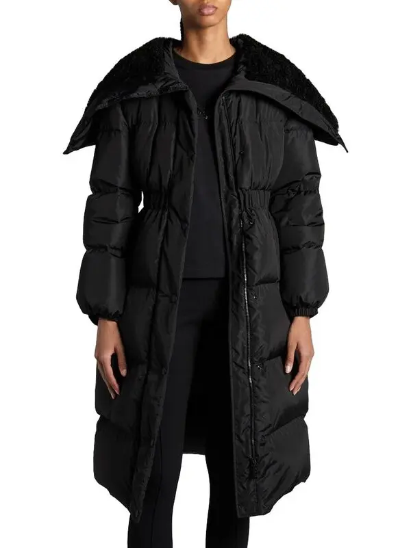 Moncler Bruneaux Down Coat With Faux Shearling Trim - Black