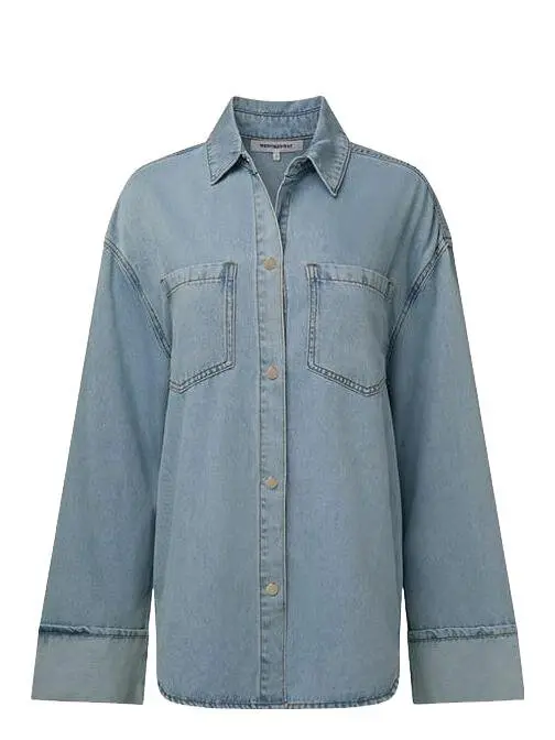 WeWoreWhat Denim Cuff Shirt - Light/mid Wash
