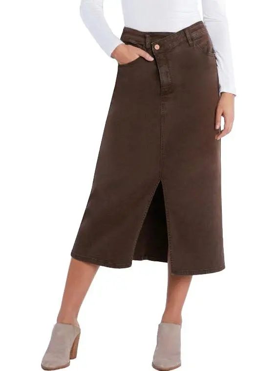 WASH LAB DENIM Emmeline Crossover Waist Midi Skirt - Espresso