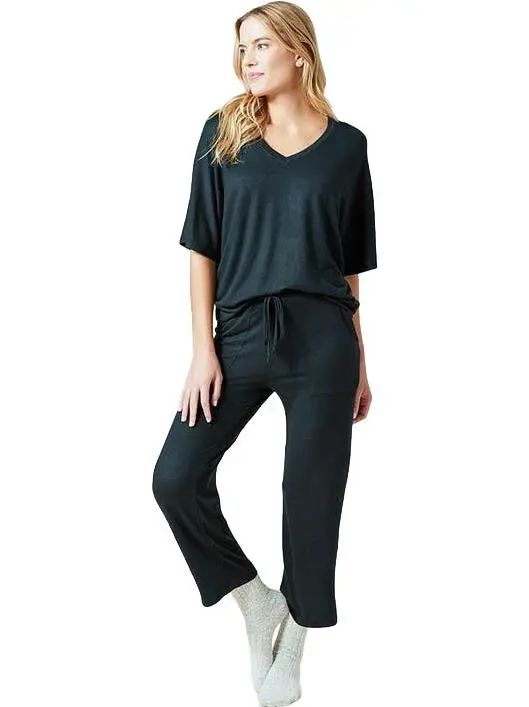 SOFTIES Dream Jersey Relaxed V-neck Capri Lounge Set - Black