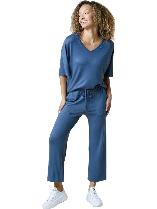 SOFTIES Dream Jersey Relaxed V-neck Capri Lounge Set - Indigo