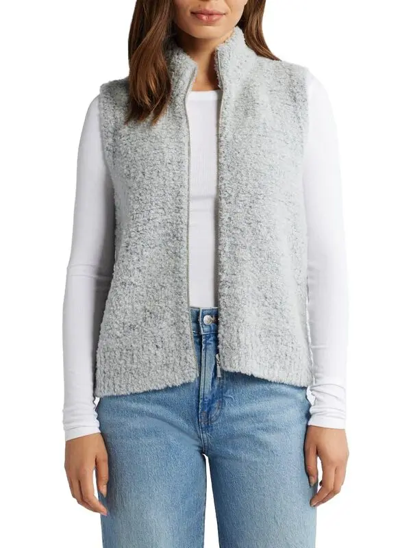 Caslon Wool Blend Bouclé Zip Vest - Grey Heather