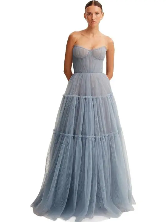 MILLA Ruffled Tulle Maxi Gown - Blue