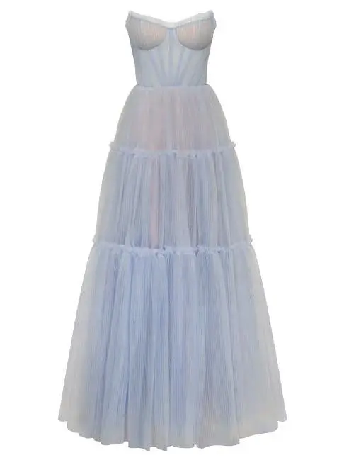 MILLA Ruffled Tulle Maxi Dress - Dark Blue
